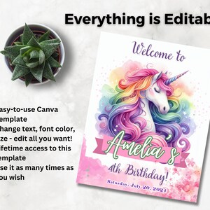 Unicorn Birthday Welcome Sign Template Printable Poster Decor Unicorn ...