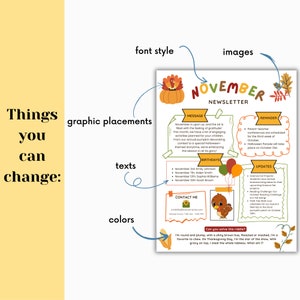 November Classroom Newsletter Template Printable Monthly Teacher ...