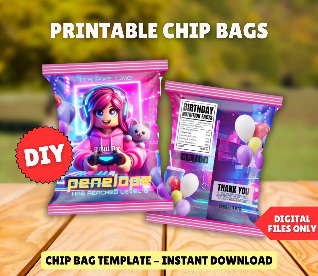 Editable Girl Gamer Chip Bag Printable Template Customizable DIY ...