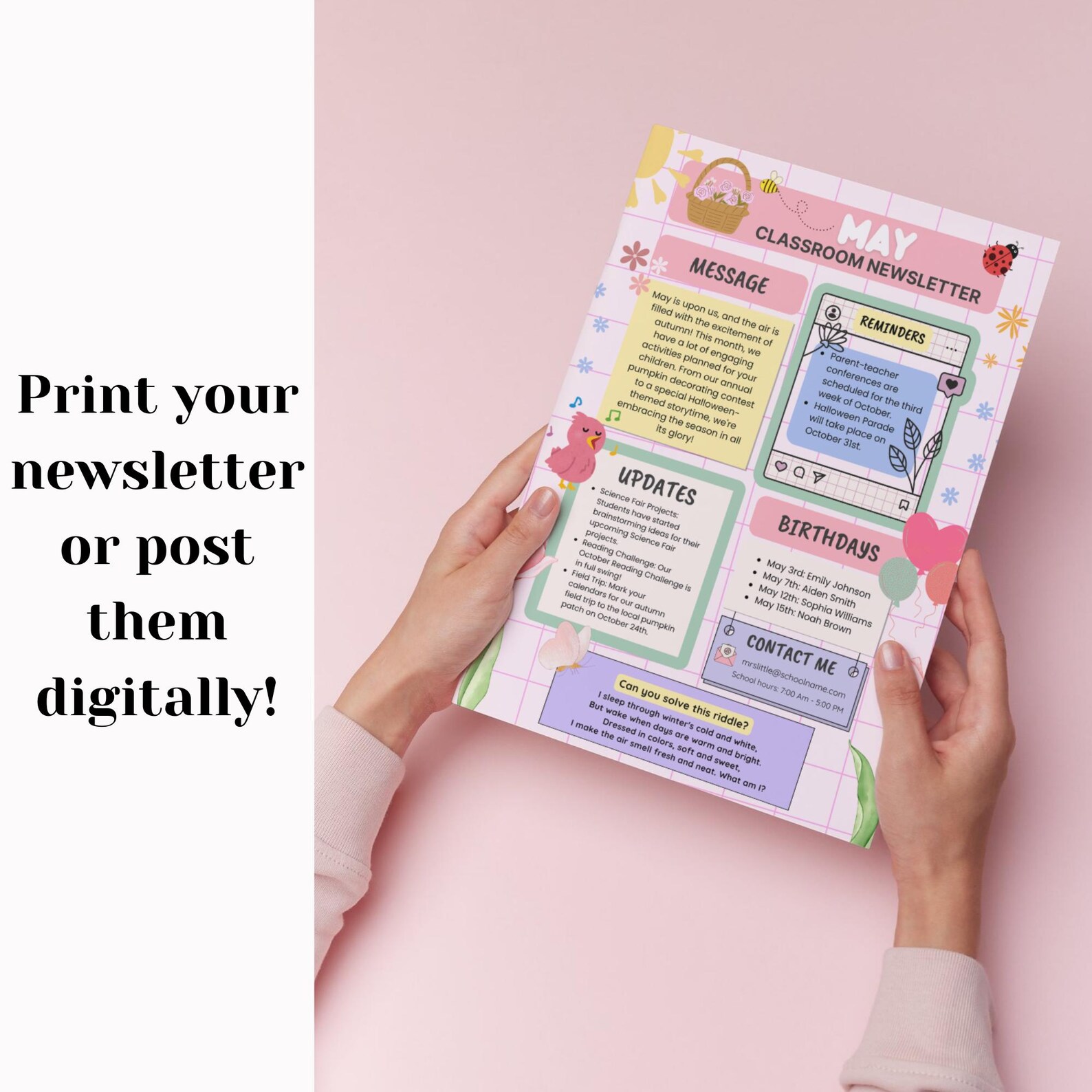 Editable May Spring Classroom Newsletter Template Monthly Teacher ...