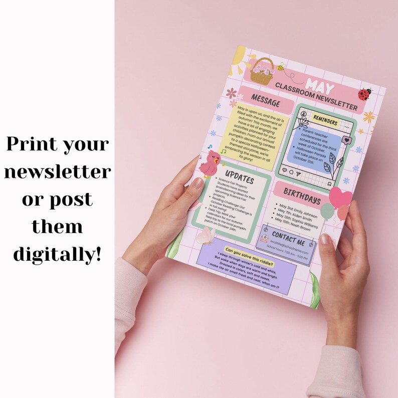 Editable May Spring Classroom Newsletter Template Monthly Teacher ...