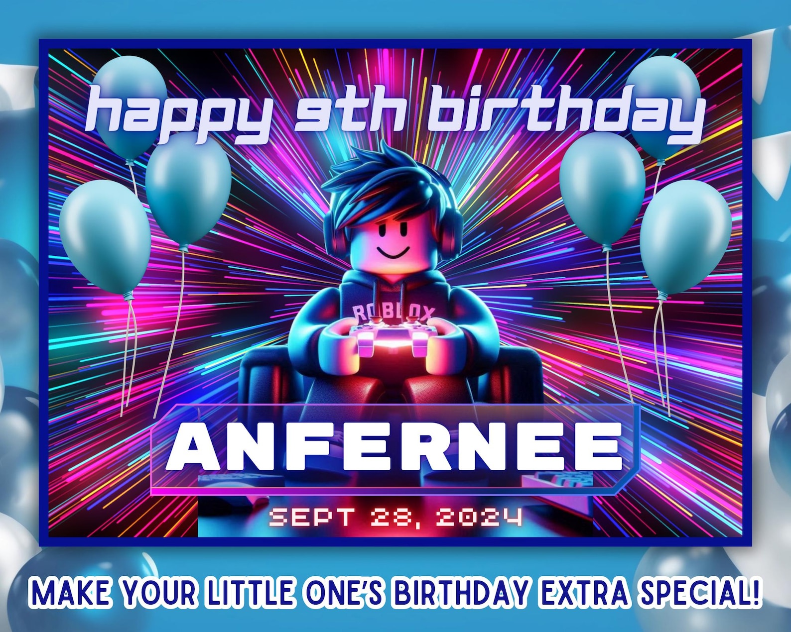 Blox Theme Birthday Banner Editable Template, Video Gamer Decorations ...