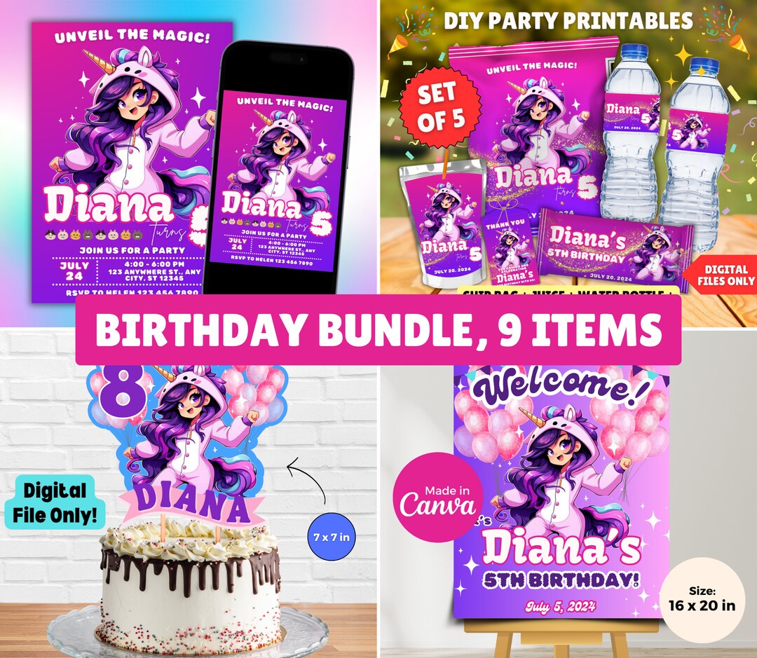 DIY Aphmau Birthday Party Bundle, Customizable Printable Invite, Chip ...