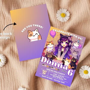 Cat Girl Aphmau Birthday Invitation Printable Kids Invitation Canva ...