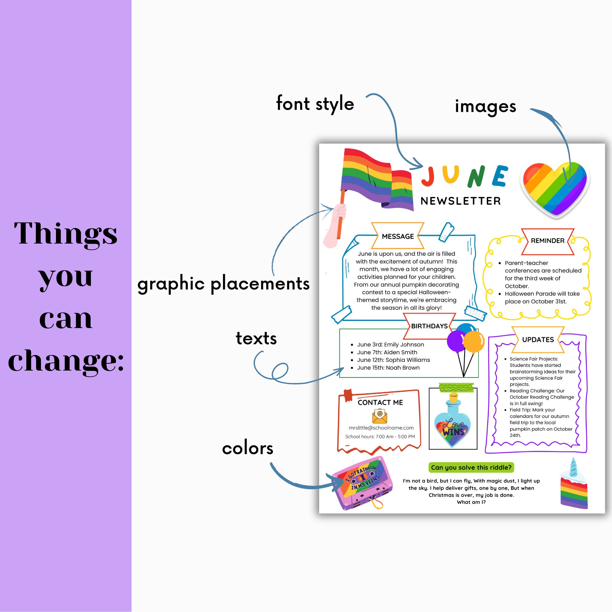 June Classroom Newsletter Template Printable Summer Teacher Template ...
