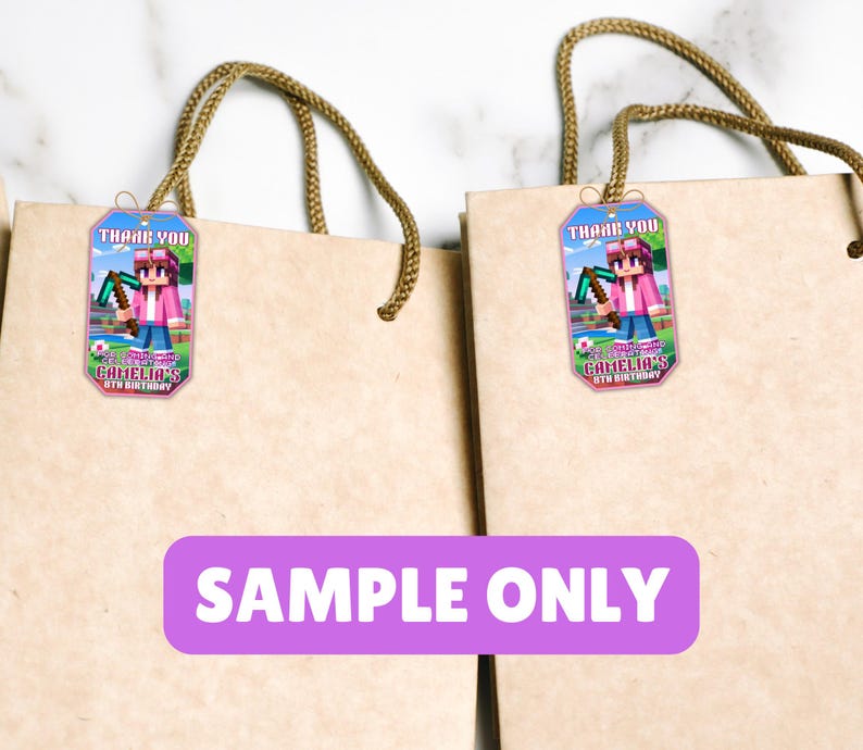 Editable Minecraft Birthday Thank You Tags Printable Template DIY Girl ...