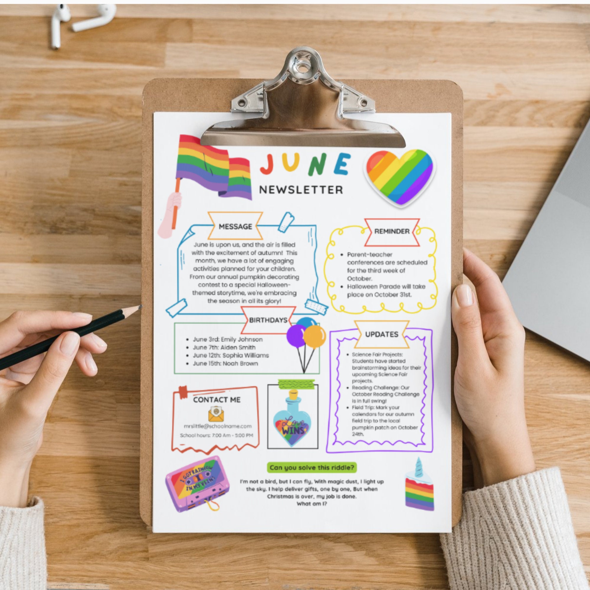 June Classroom Newsletter Template Printable Summer Teacher Template ...