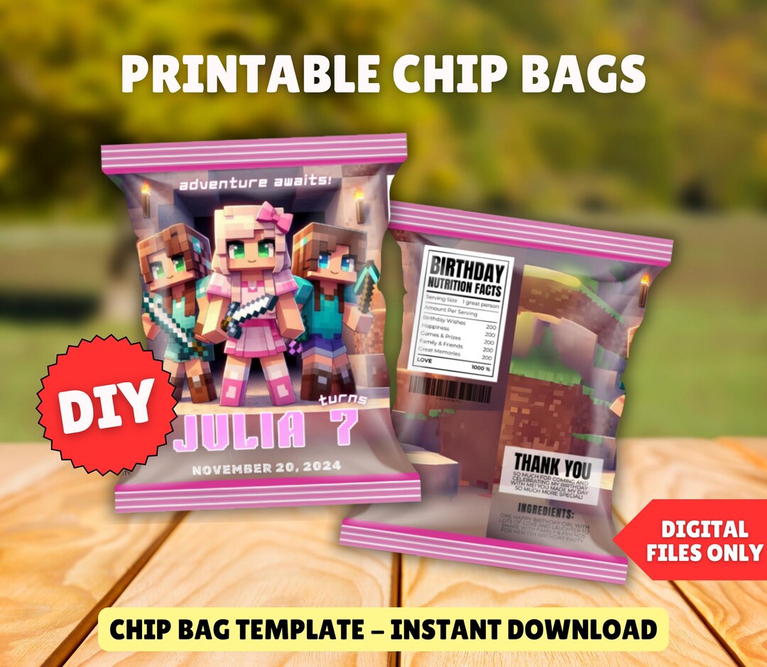 Editable Minecraft Chip Bag Printable Template DIY Personalized Chip ...