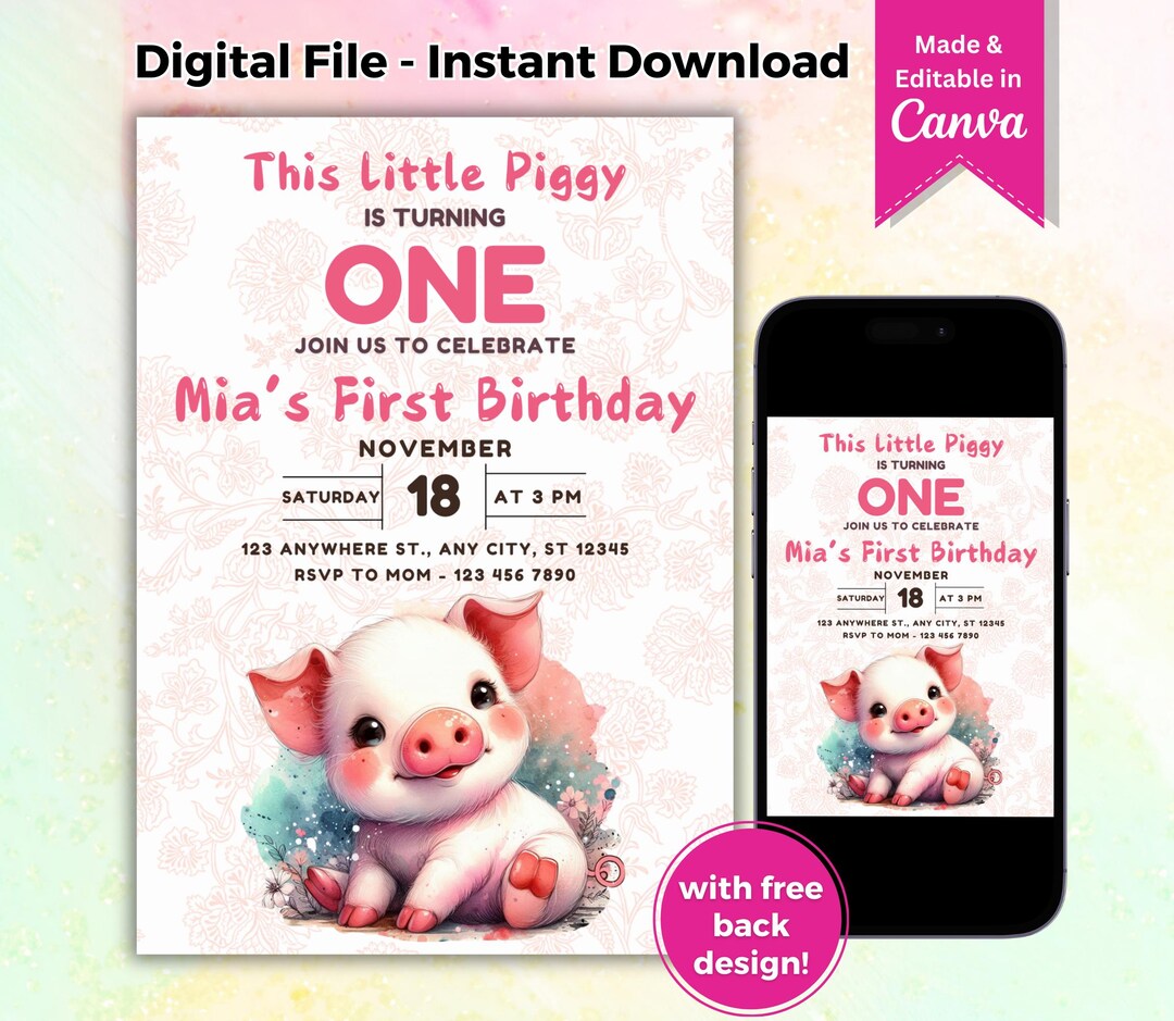 This Little Piggy Birthday Invitation, Editable Template, Printable Pig ...