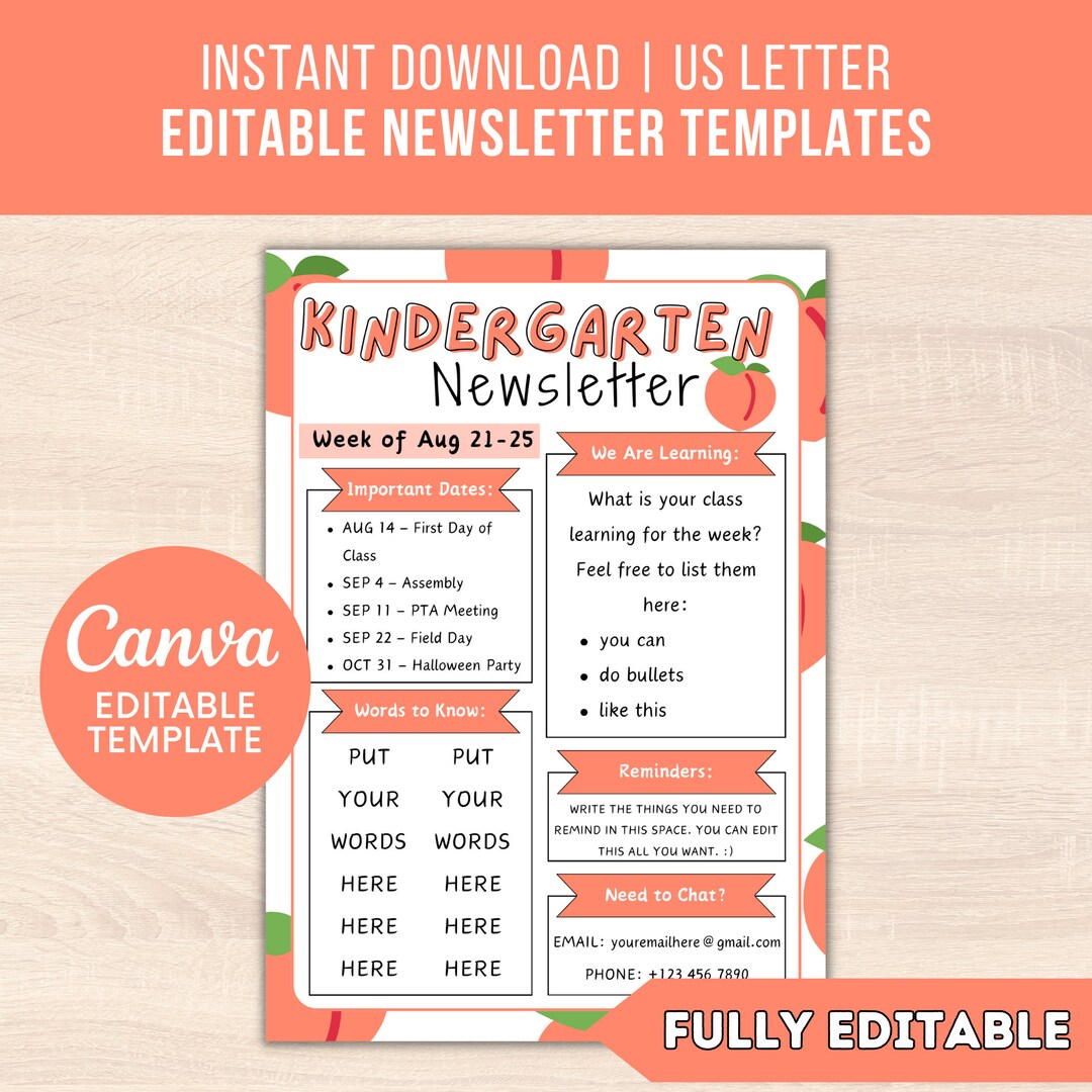 EDITABLE Classroom Newsletter Template, Newsletter Template, School ...