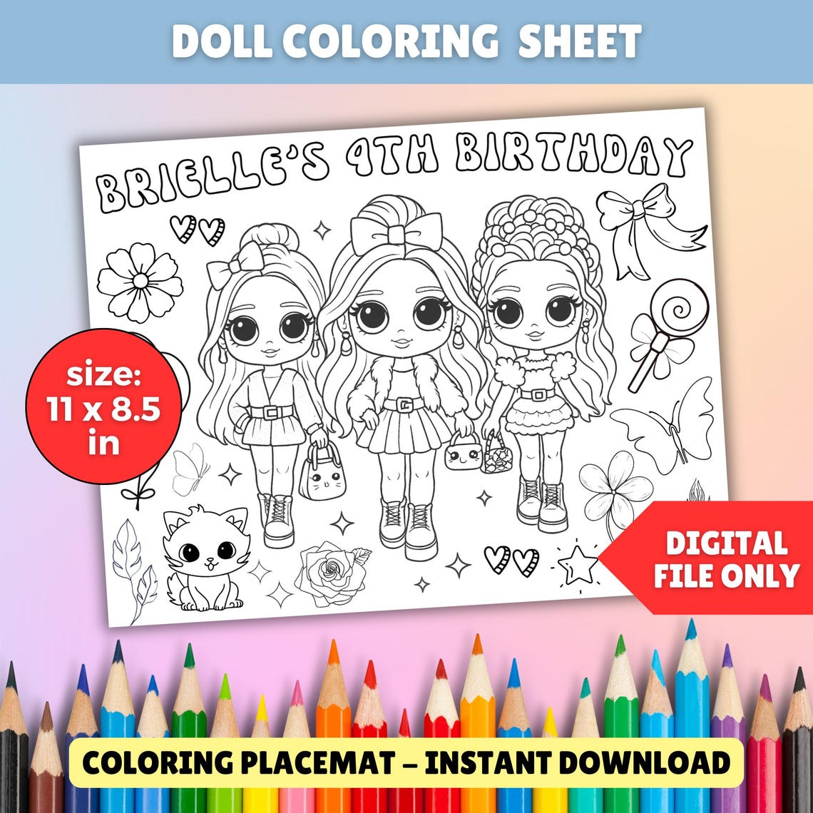 Editable Little Doll Coloring Page PDF Brat Doll Birthday Coloring ...