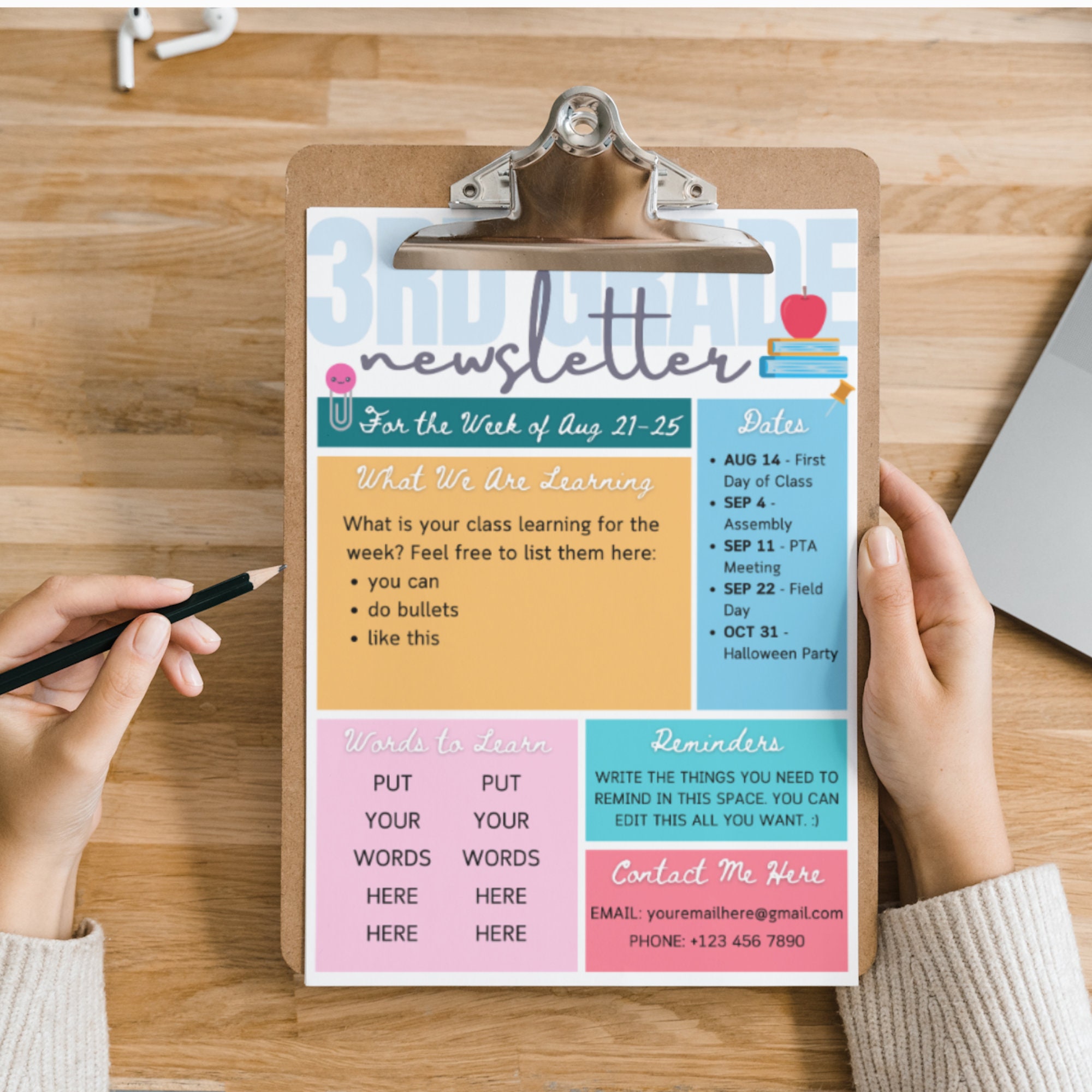 EDITABLE Classroom Newsletter Template Newsletter Teacher School News ...