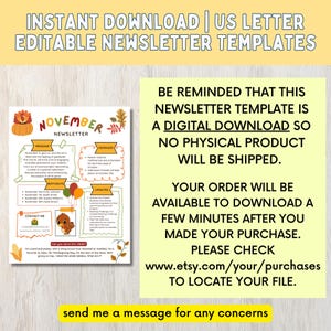 November Classroom Newsletter Template Printable Monthly Teacher ...