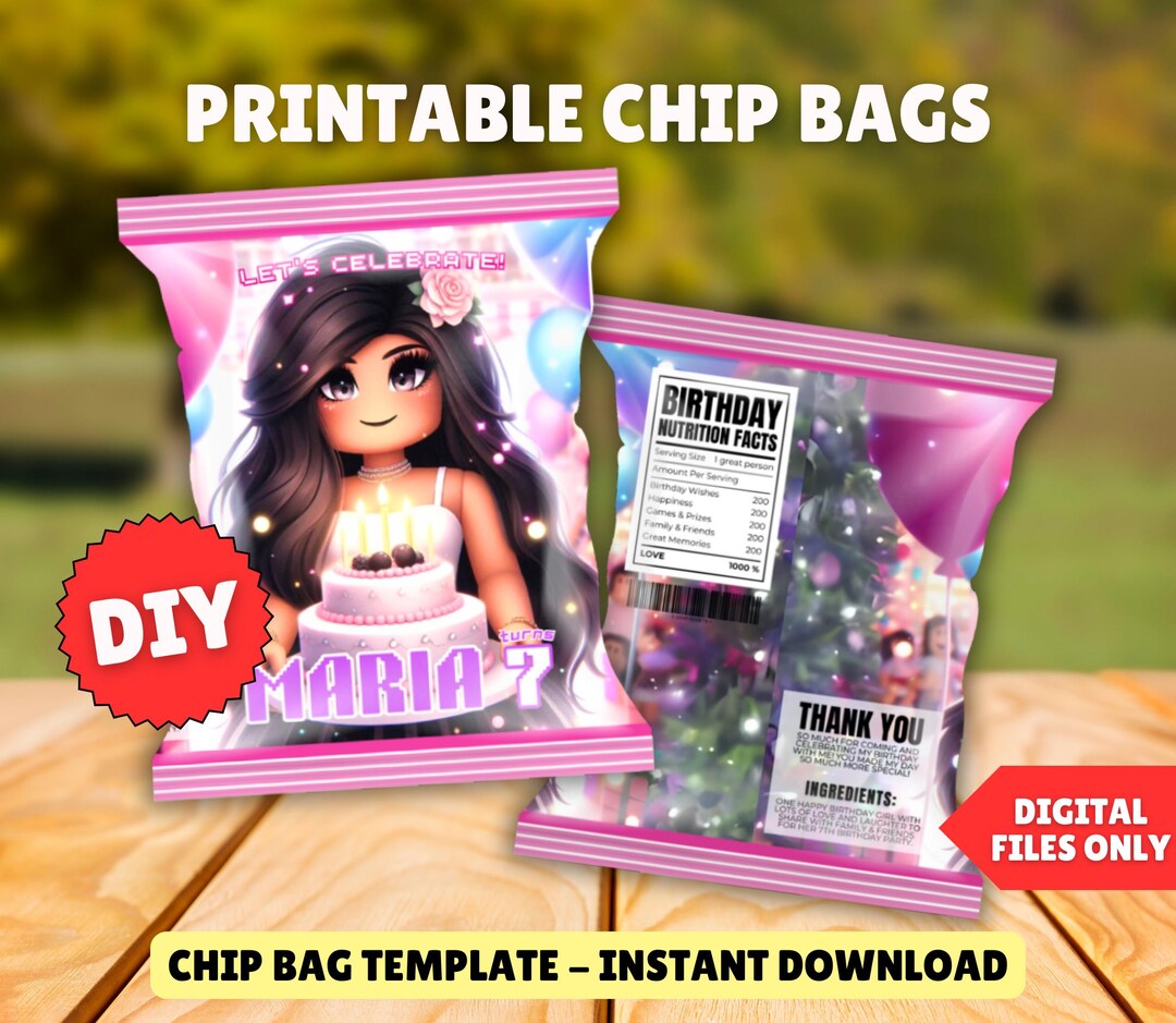 Roblox Girl Chip Bag Printable Template Customized DIY Personalize ...