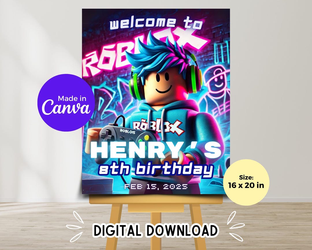 Roblox Boy Birthday Welcome Sign Editable Poster Decor Boy Birthday ...