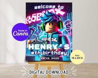 Roblox Birthday Welcome Sign Printable Poster Birthday Banner Party ...