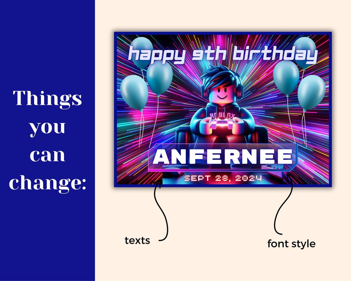 Blox Theme Birthday Banner Editable Template, Video Gamer Decorations ...