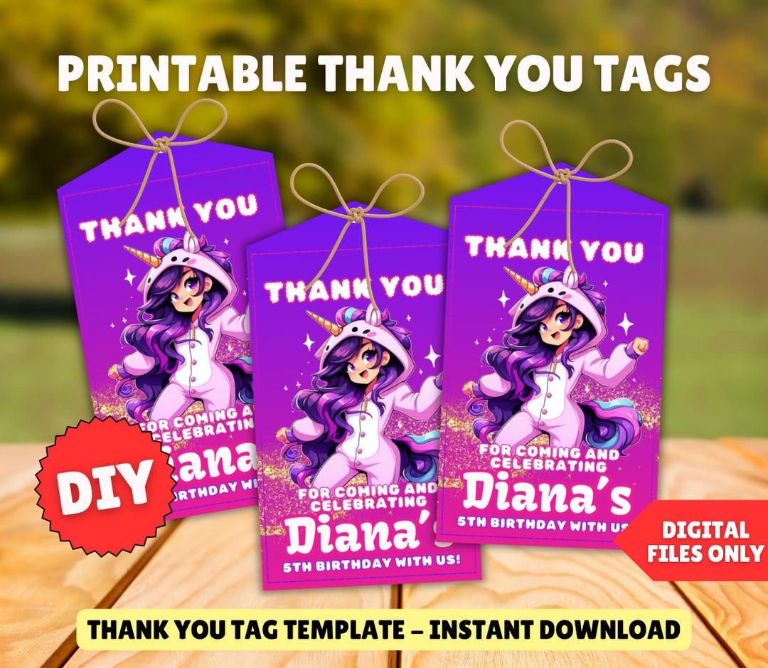 Editable Aphmau Birthday Thank You Tags Template, Custom DIY Mine ...