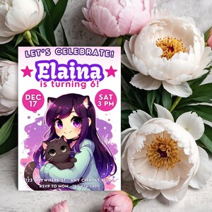 Little Aphmau Birthday Party Invitation, Printable Cat Lover Girl Evite ...