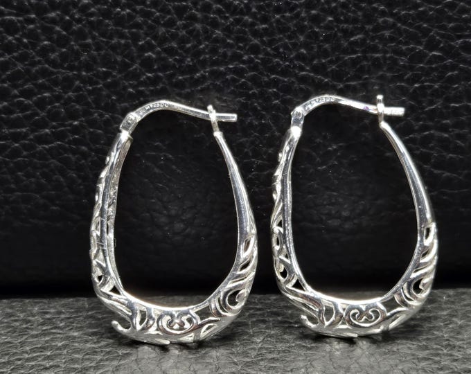 Vintage 925 Solid Sterling Silver Filigree Hoop Earrings 1" - Etsy
