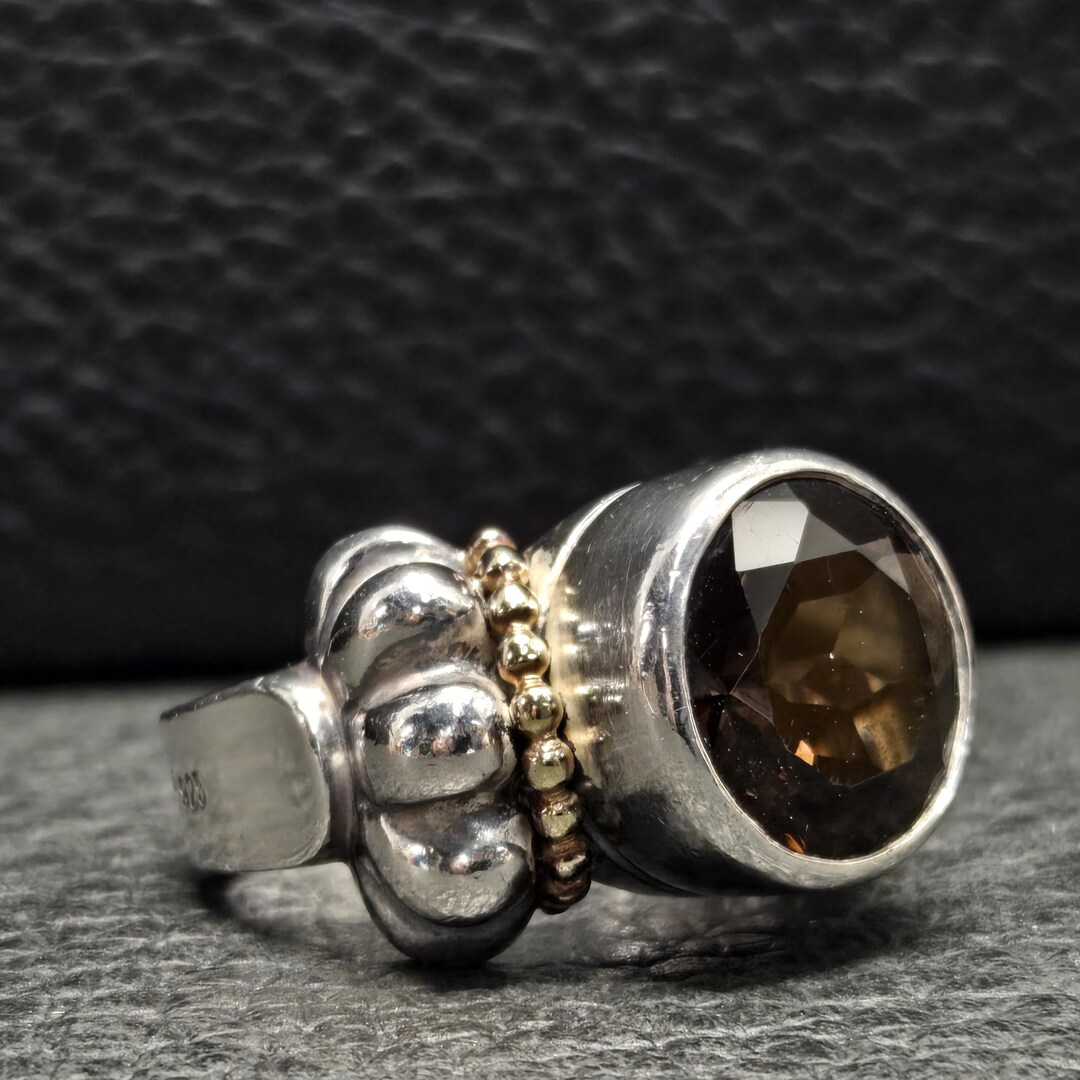 Lagos Caviar Vintage 925 Solid Sterling Silver & 18K Gold Citrine Ring ...