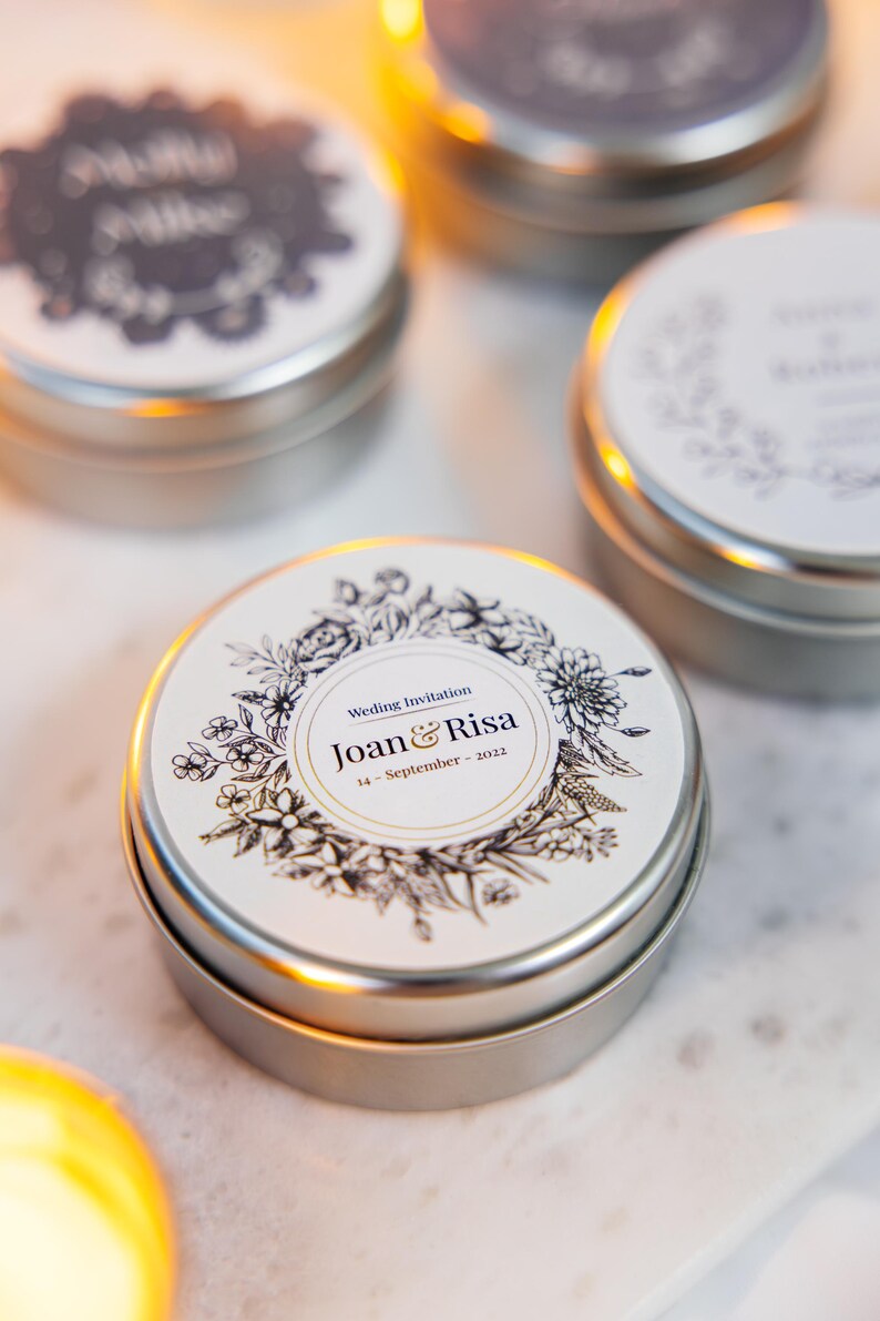 Personalized Wedding Candle Favors, Elegant Tin, Custom Label Gift - Etsy