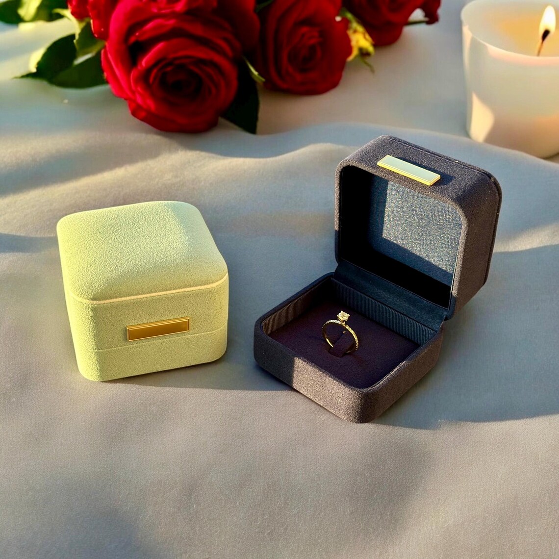 Luxury Velvet Ring Box | Bride & Groom Initials Personalizable Design ...