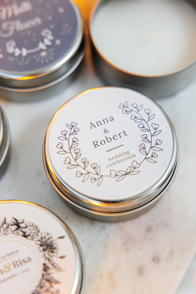 Personalized Wedding Candle Favors, Elegant Tin, Custom Label Gift - Etsy