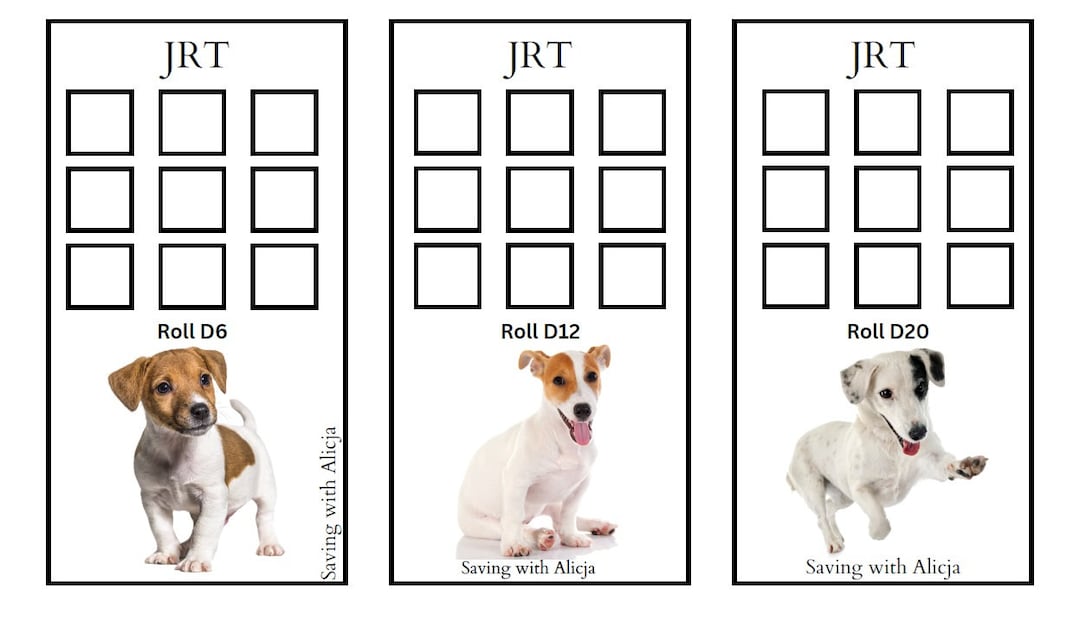 JRT Dog Set of 3 Roll the Dice A6 Savings Challenges Pet Dog Saving ...