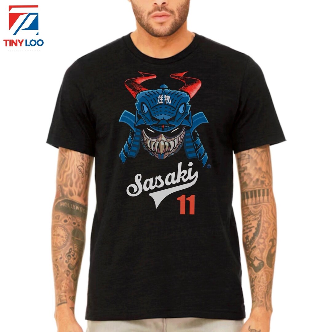 Roki Sasaki 11 Monster Samurai LA Dodgers Pitcher Black Graphic Tee ...