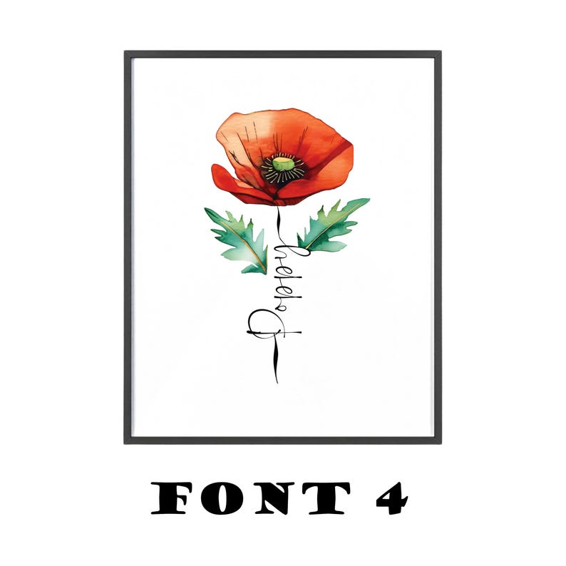 Poppy Flower Custom Name Digital Wall Art Print Poppy Flower Printable ...
