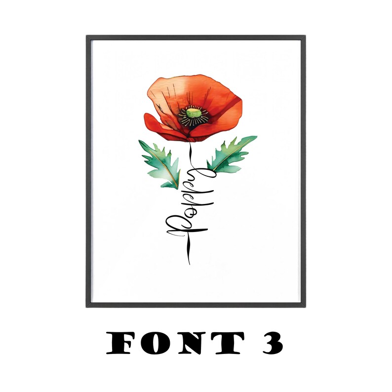 Poppy Flower Custom Name Digital Wall Art Print Poppy Flower Printable ...