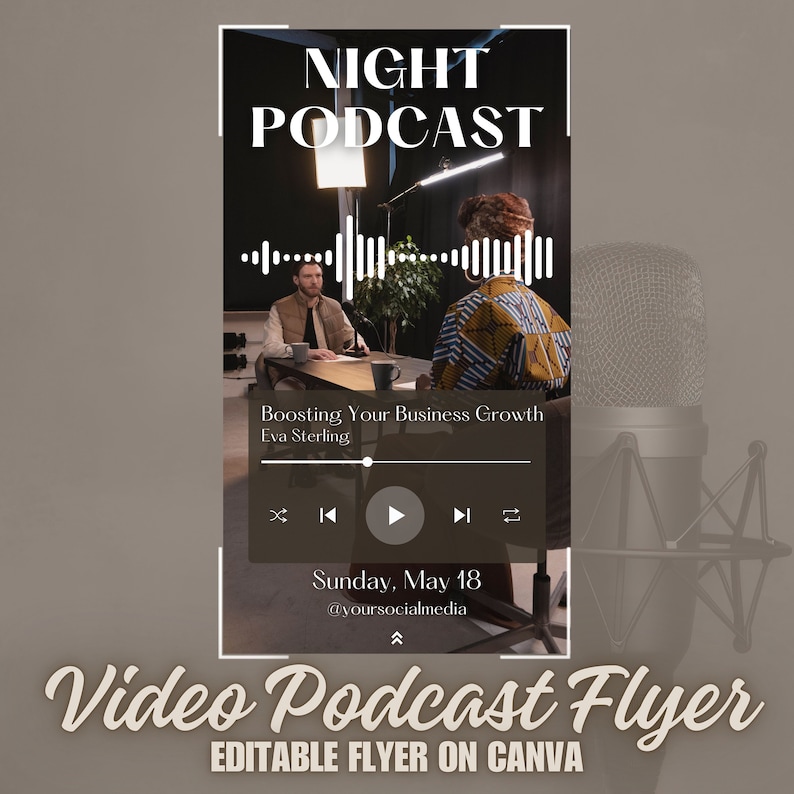 Podcast Video Flyer, Editable on Canva, Live, Talk Show, Radio Show ...