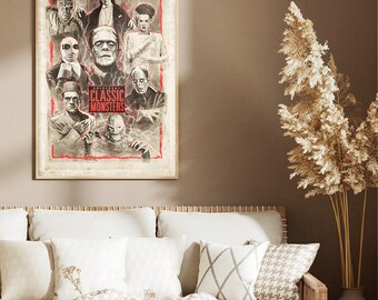 Classic Monsters Horror Poster Set Digital Download Printables 8.5x11 ...