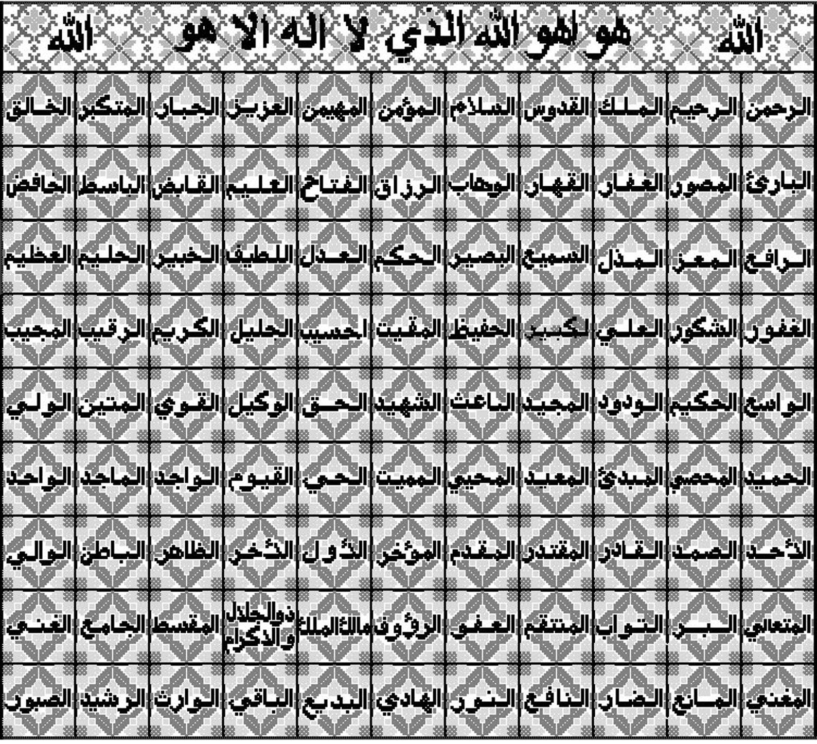 99 Names of Allah Cross-stitch Pattern Template (PDF) - Ramadan ...