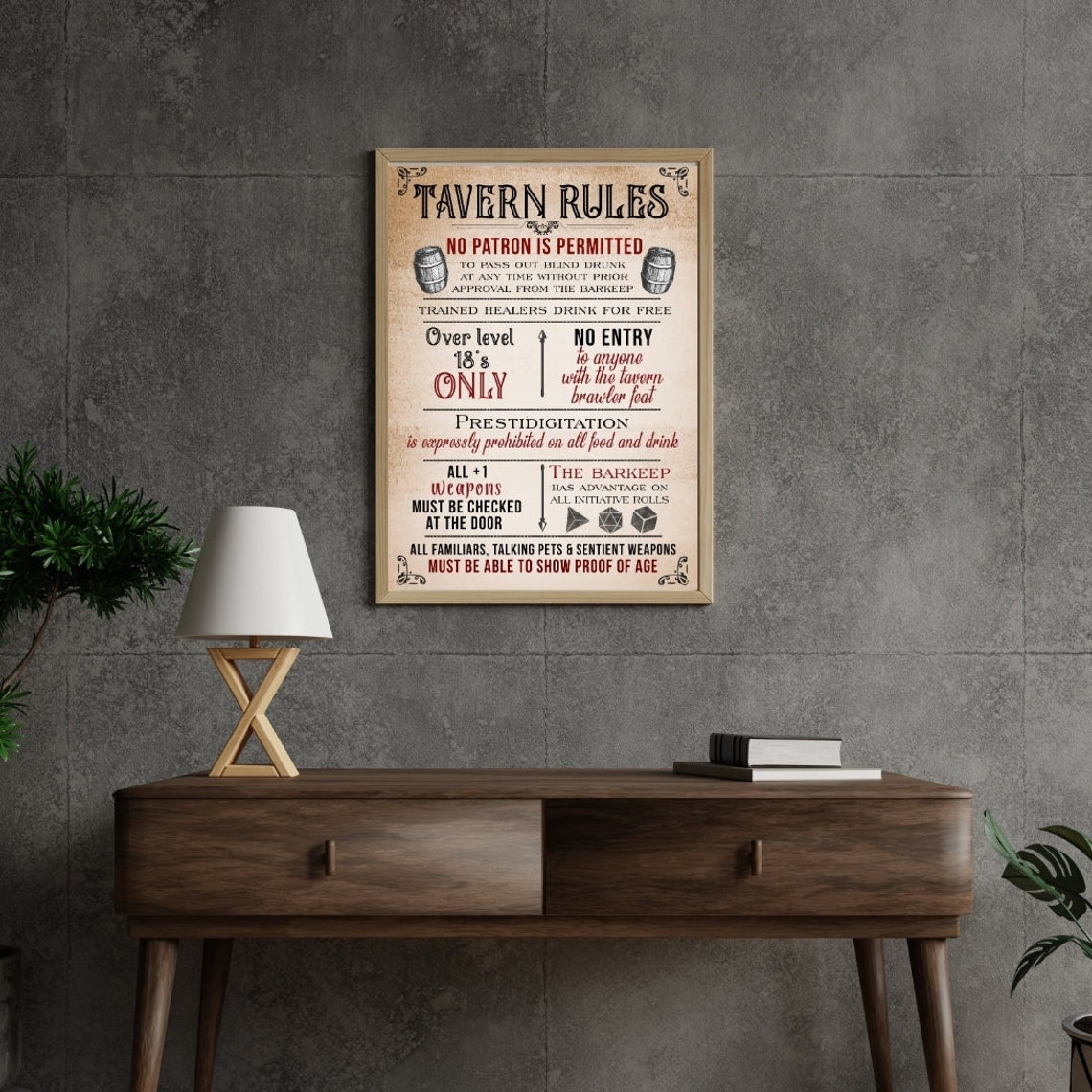 Tavern Rules Poster Fantasy Poster RPG Wall Art Role Playing Fantasy ...