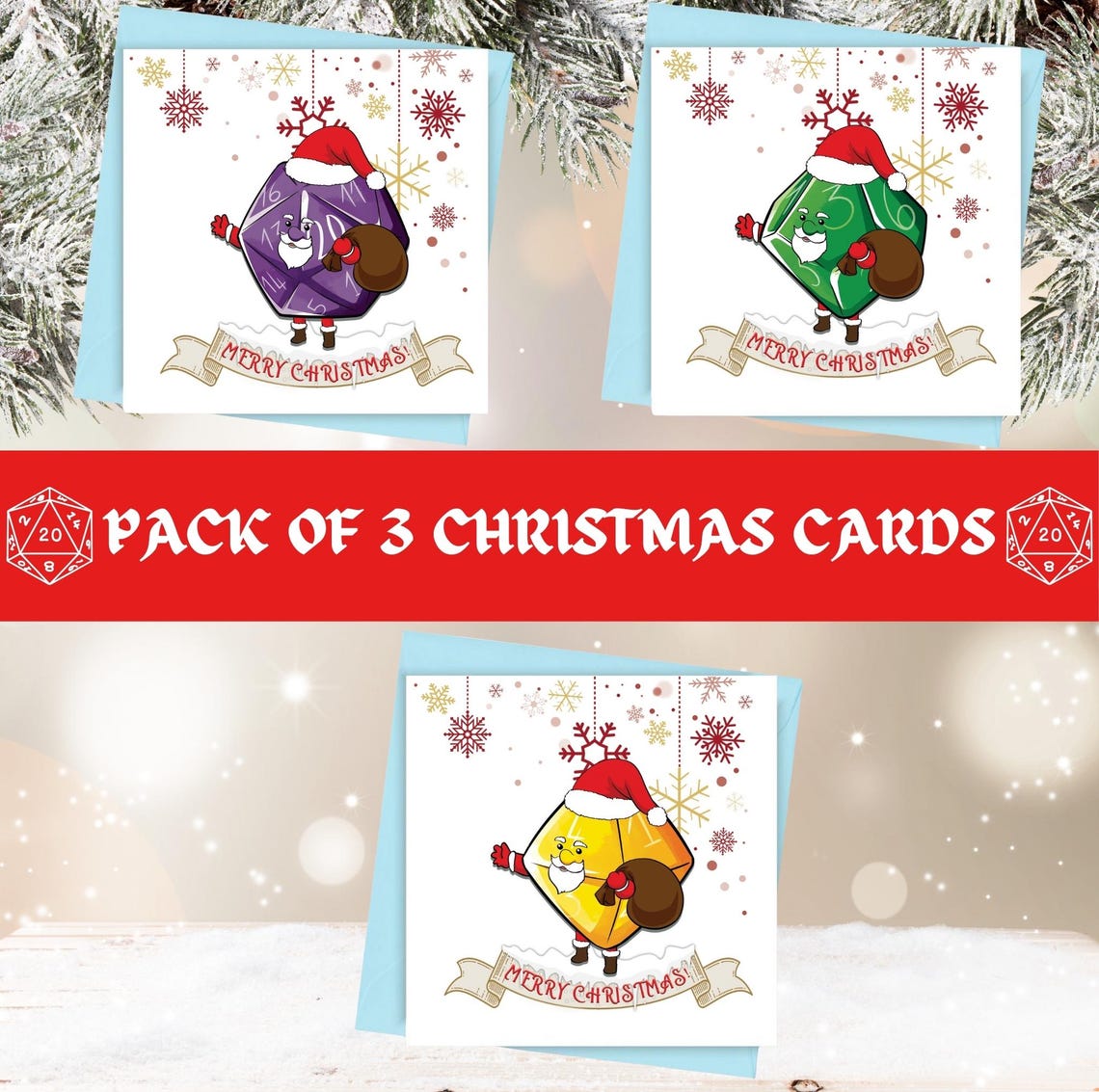 Dice Christmas Cards RPG Christmas Cards Fantasy Christmas Cards DND ...