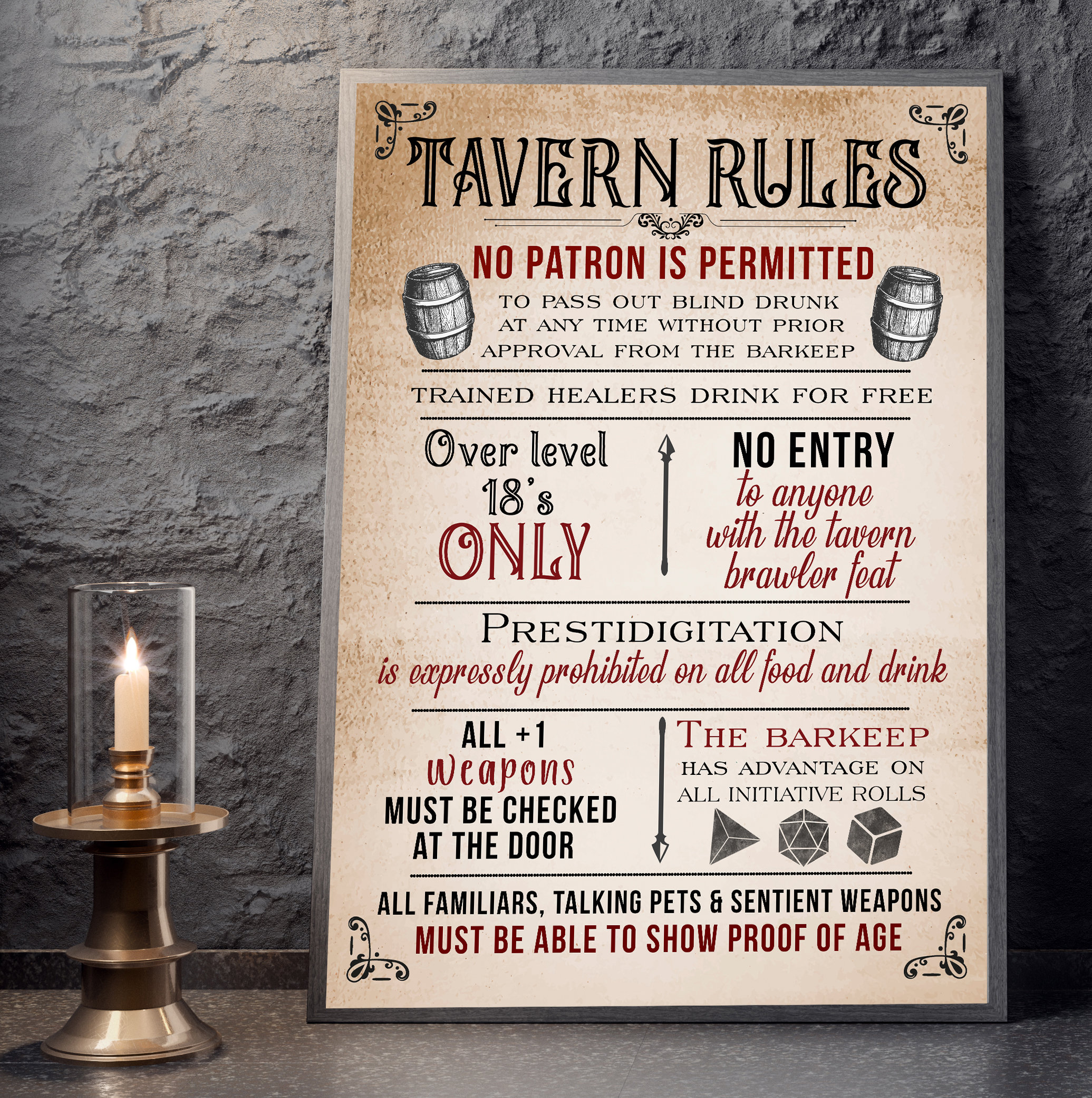 Tavern Rules Poster Fantasy Poster RPG Wall Art Role Playing Fantasy ...