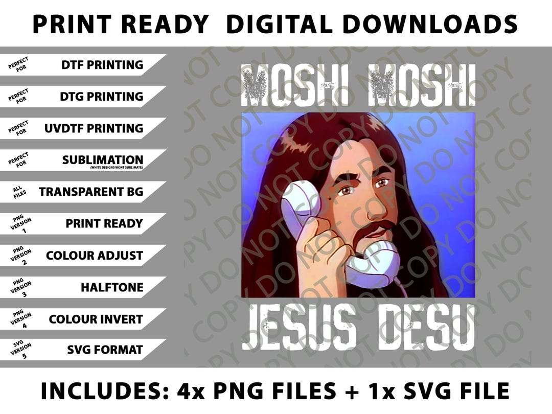 Moshi-moshi-jesus-desu Meme Funny Png Bundle, SVG Files, Digital ...