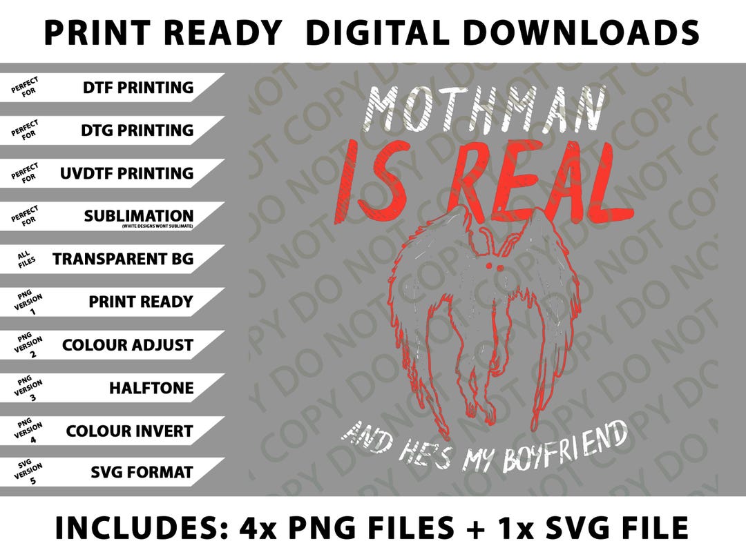 Mothman is Real and He's My Boyfriend Funny Mothman Meme Png Bundle ...