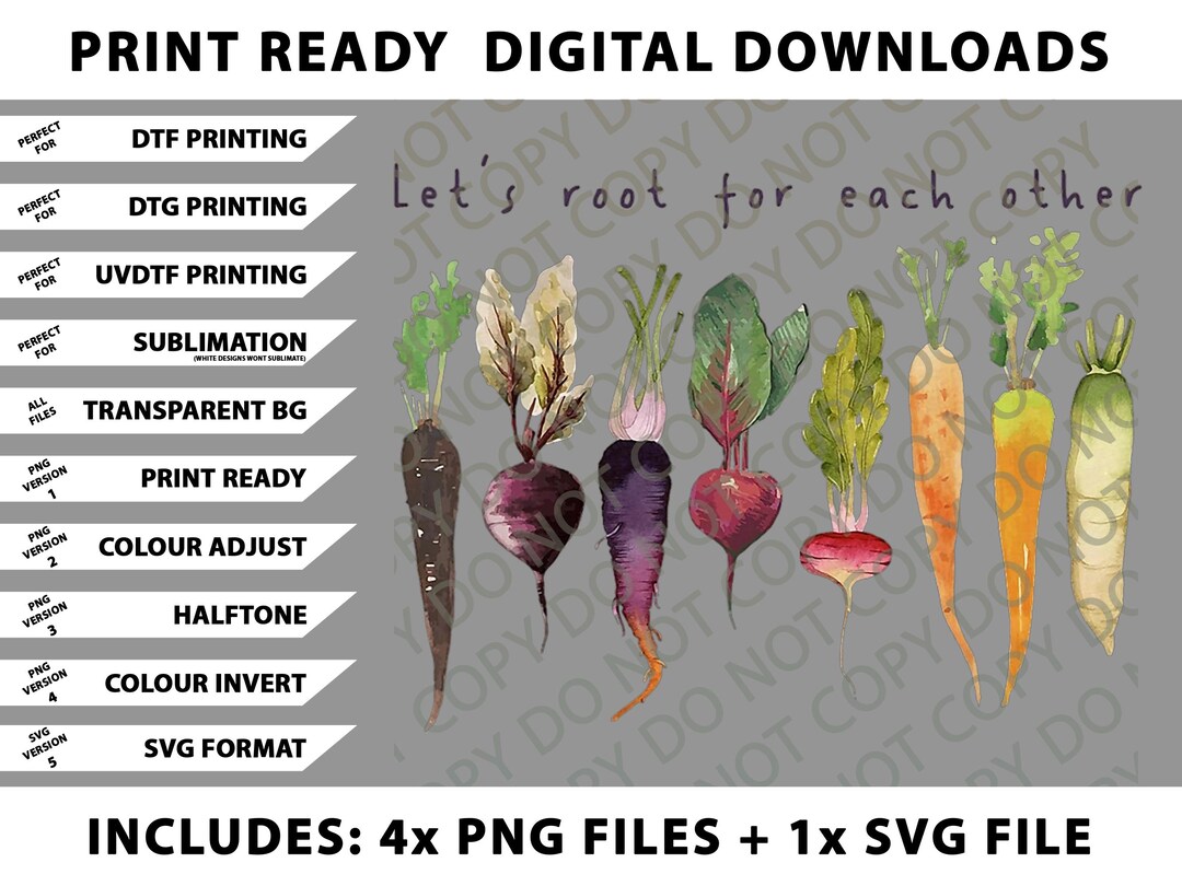 Retro Let's Root for Each Other Cute Veggie Funny Vegan Png Bundle, SVG ...