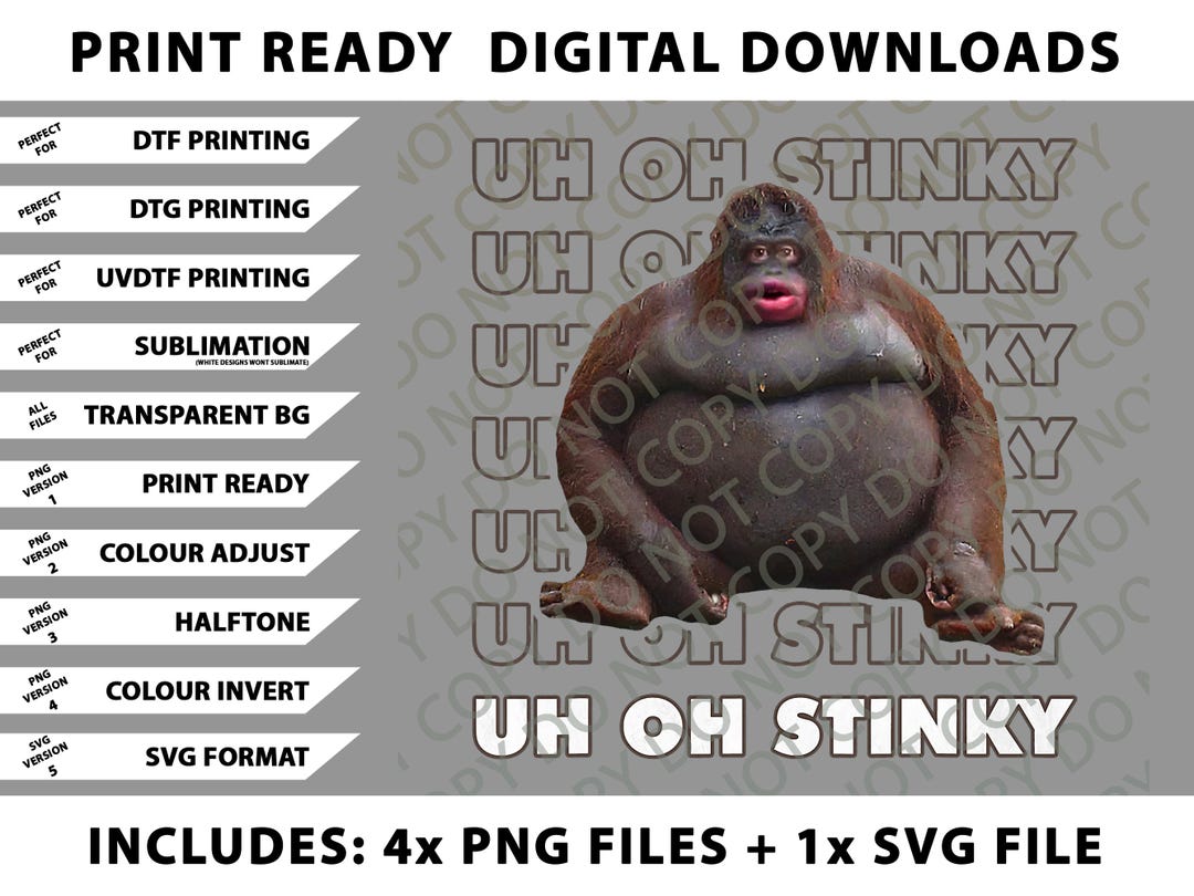Uh Oh Stinky Poop Meme Funny Monkey Png Bundle, SVG Files, Digital ...