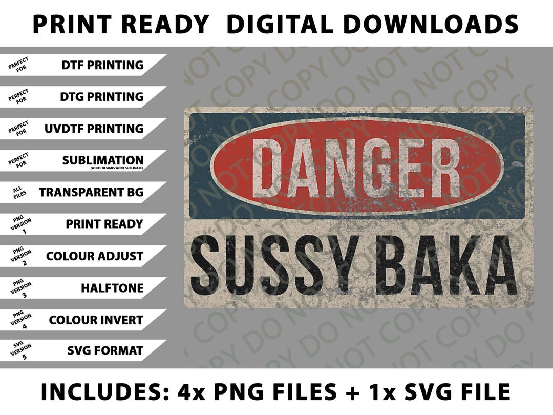 Sussy Baka Danger Sign Funny Gaming Meme Png Bundle, SVG Files, Digital ...