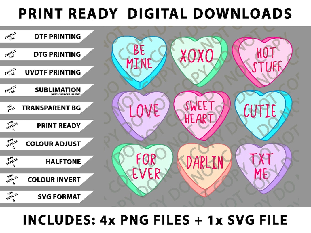 Happy Valentines Day Candy Conversation Hearts Cute Png Bundle, SVG ...