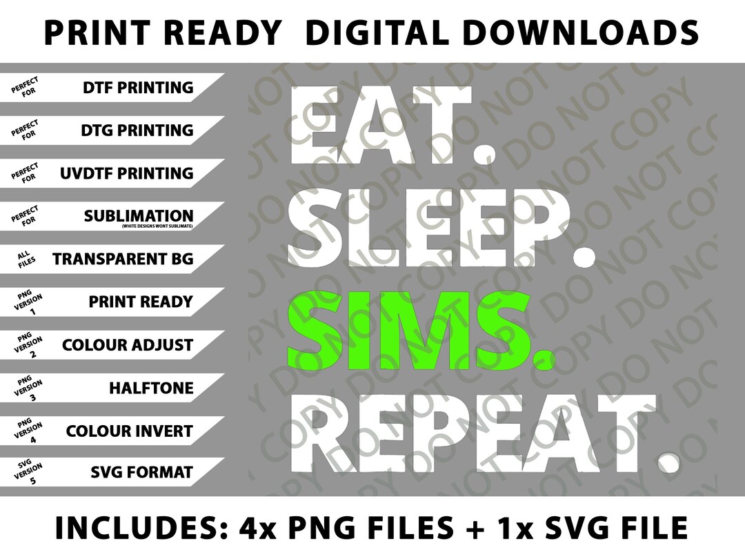 Eat Sleep Sims Repeat Png Bundle, SVG Files, Digital Downloads - Etsy