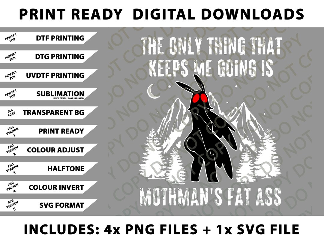 Funny Mothman Fat Ass Vintage Cryptid Funny Mothman Meme Png Bundle ...