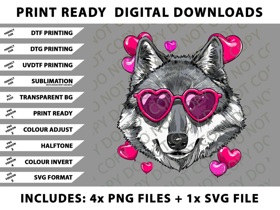 Wolf Valentines Wolf Heart Animal Face Wolf Lover Png Bundle, SVG Files ...