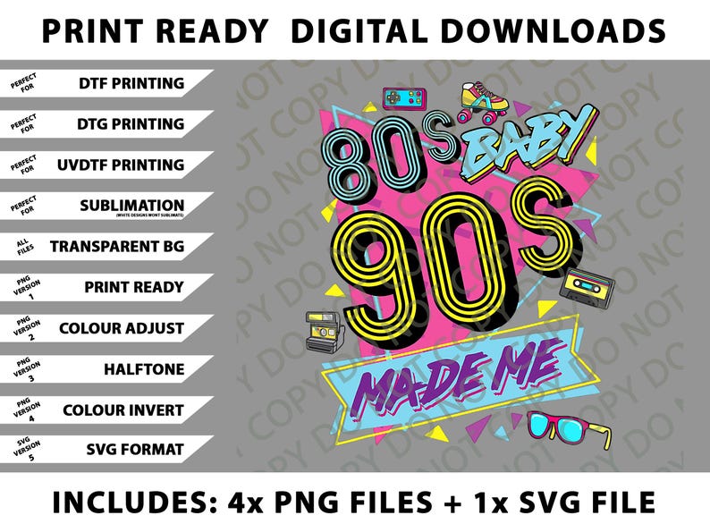 Vintage 1980s 80's Baby 1990s 90's Made Me Retro Nostalgia Png Bundle, SVG Files, Digital ...