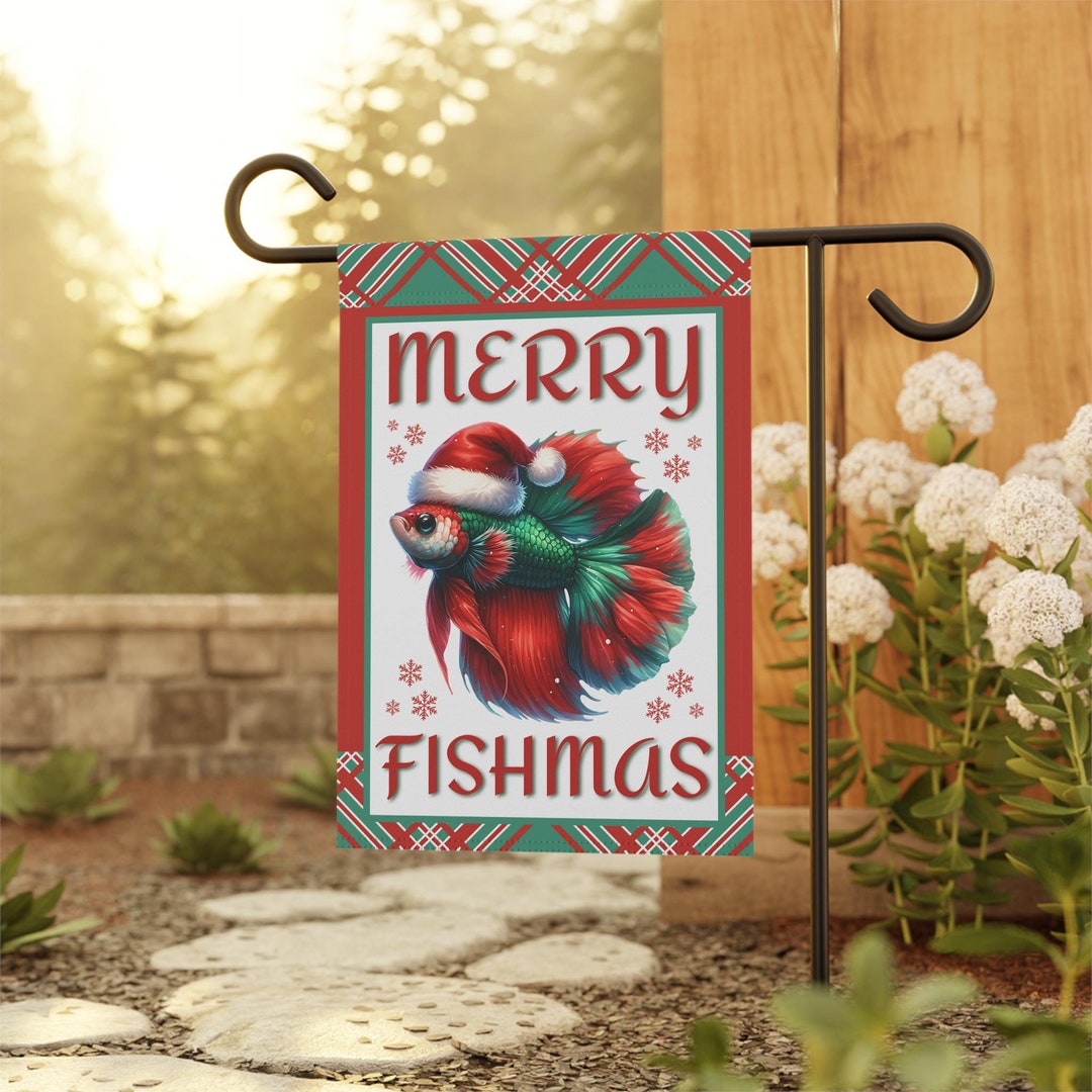 Merry Fishmas Garden Flag Betta Fish Garden Flag Betta Fish Gift Betta ...