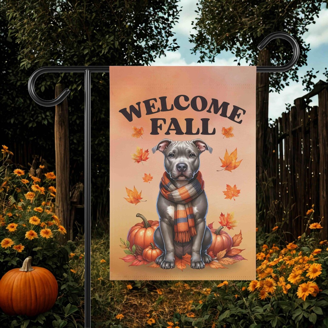 Pitbull Fall Garden Flag, Pumpkin Patch Garden Flag, Pitbull Decor ...
